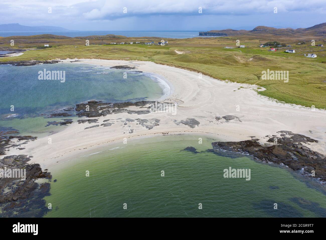 Aerial view of Sanna beach on Ardnamurchan Peninsula , Highland Region ...