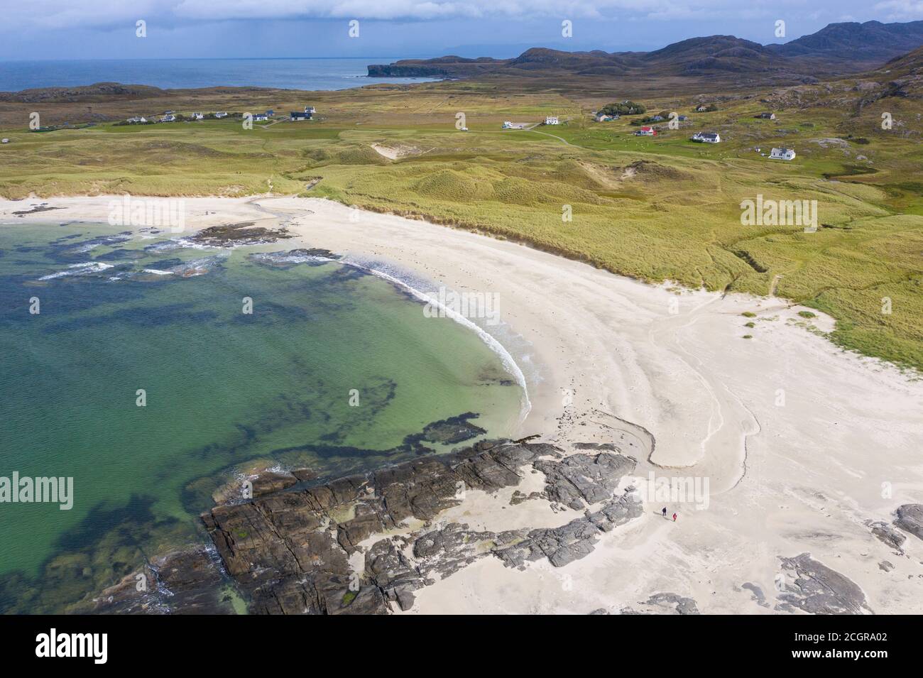 Aerial view of Sanna beach on Ardnamurchan Peninsula , Highland Region ...