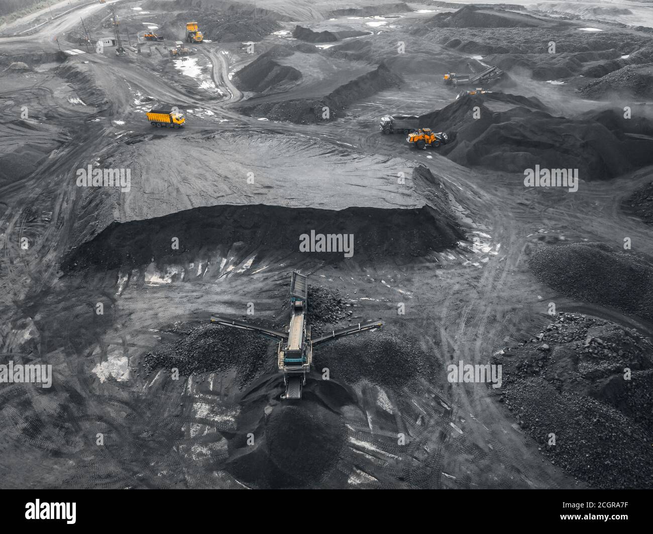 Open pit mine, extractive industry for coal, top view aerial drone ...