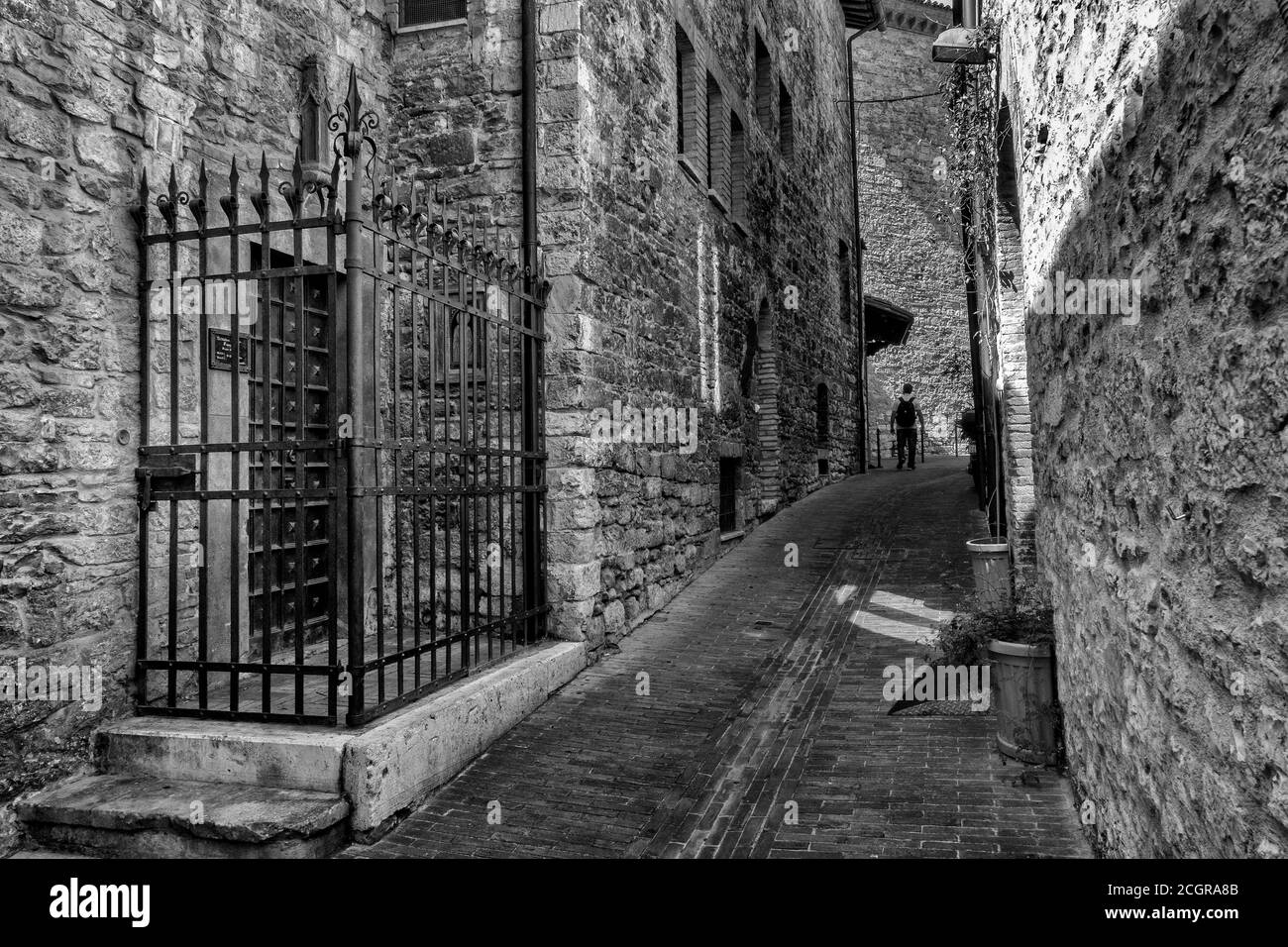 Assisi, entrance to the Franciscan historical library protected by a ...
