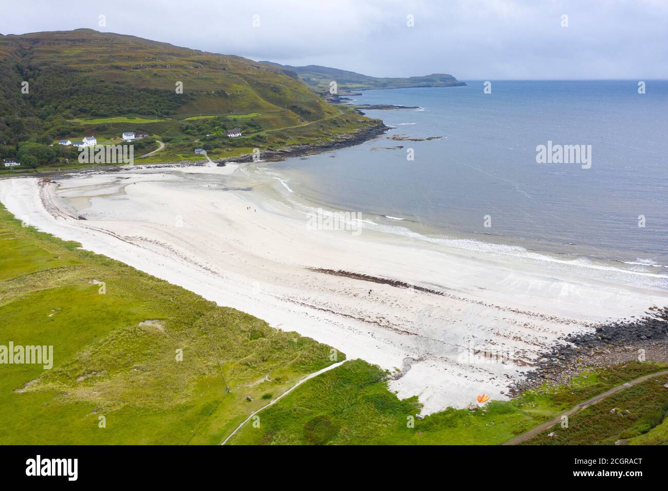 Aerial view of beach at Calgary on island of Mull, Argyll and Bute ...