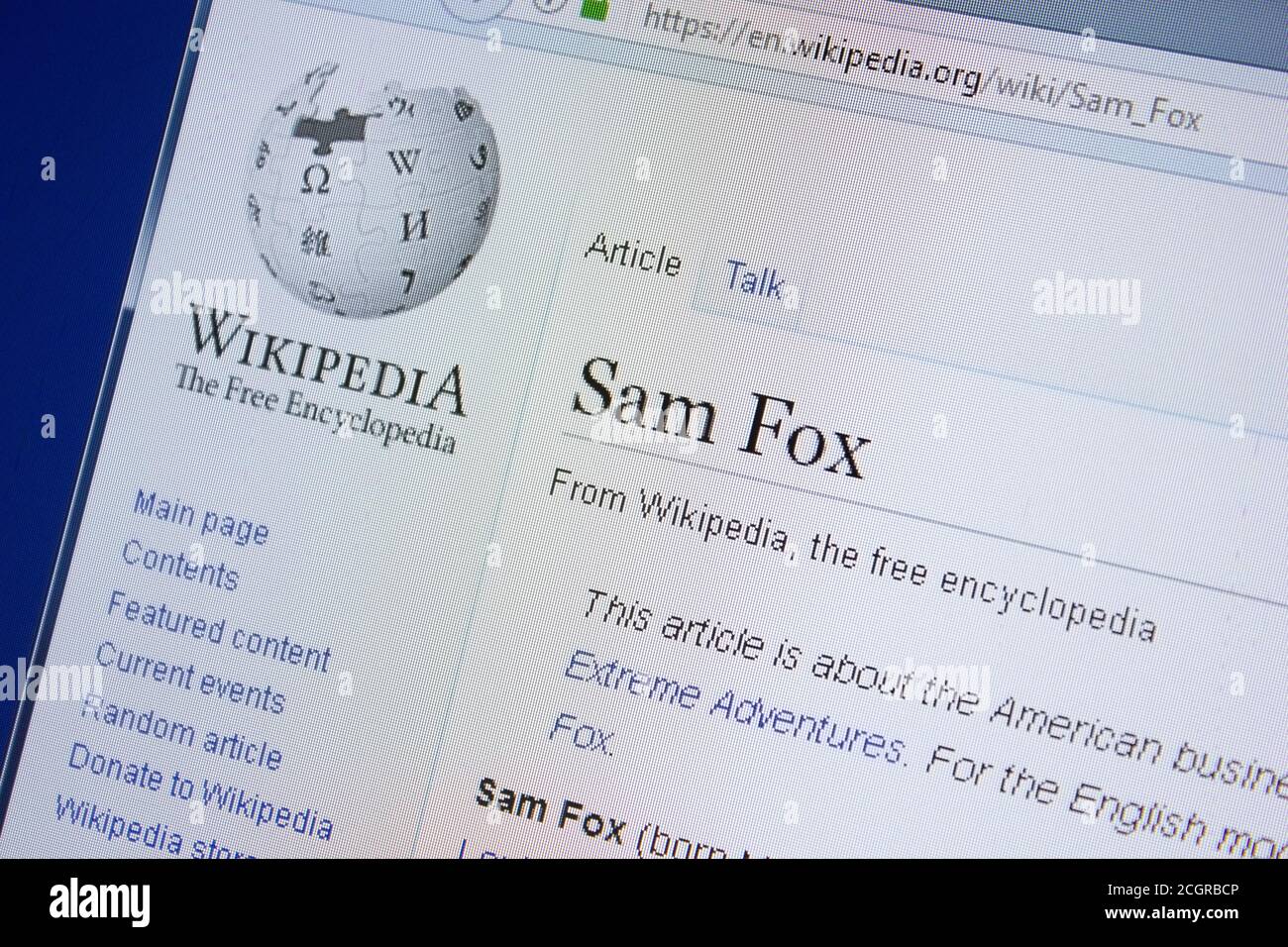 Ryazan, Russia - September 09, 2018 - Wikipedia page about Sam Fox on a ...