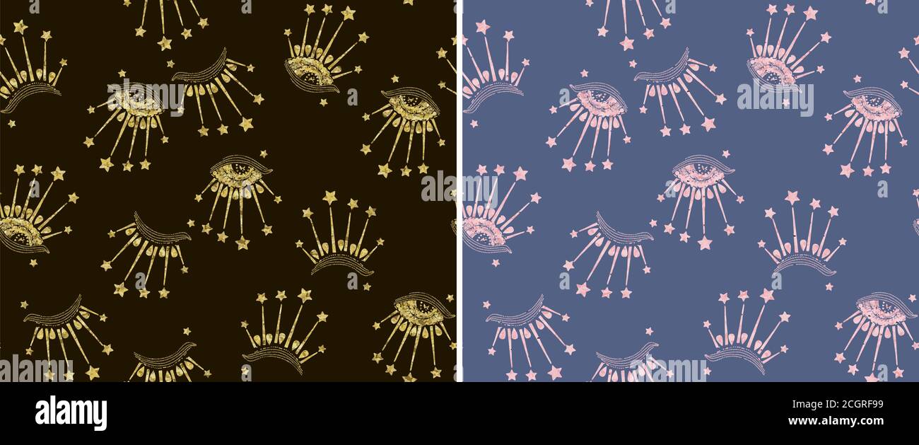 Seamless golden pattern from stylized gold foil eyes. Colorful ...