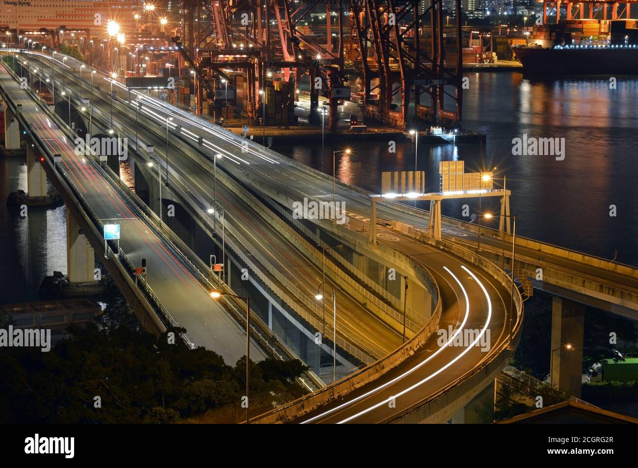 Highway bridges and container terminal in Hong Kong Stock Photo - Alamy