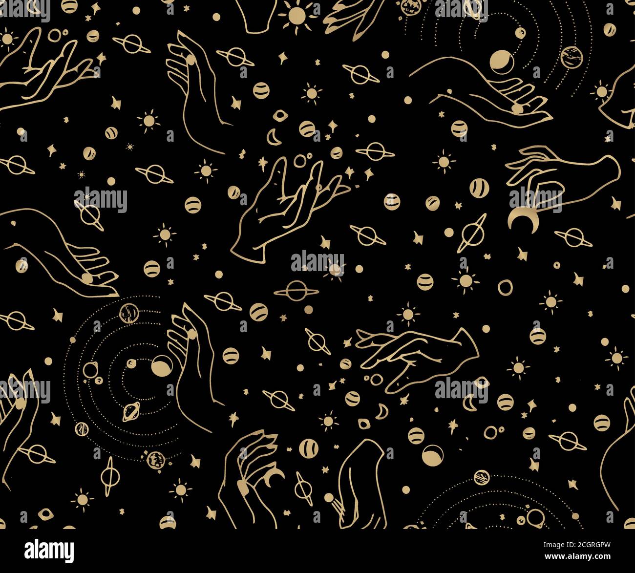 Wiccan seamless pattern with magic symbols. space and mystical objects ...