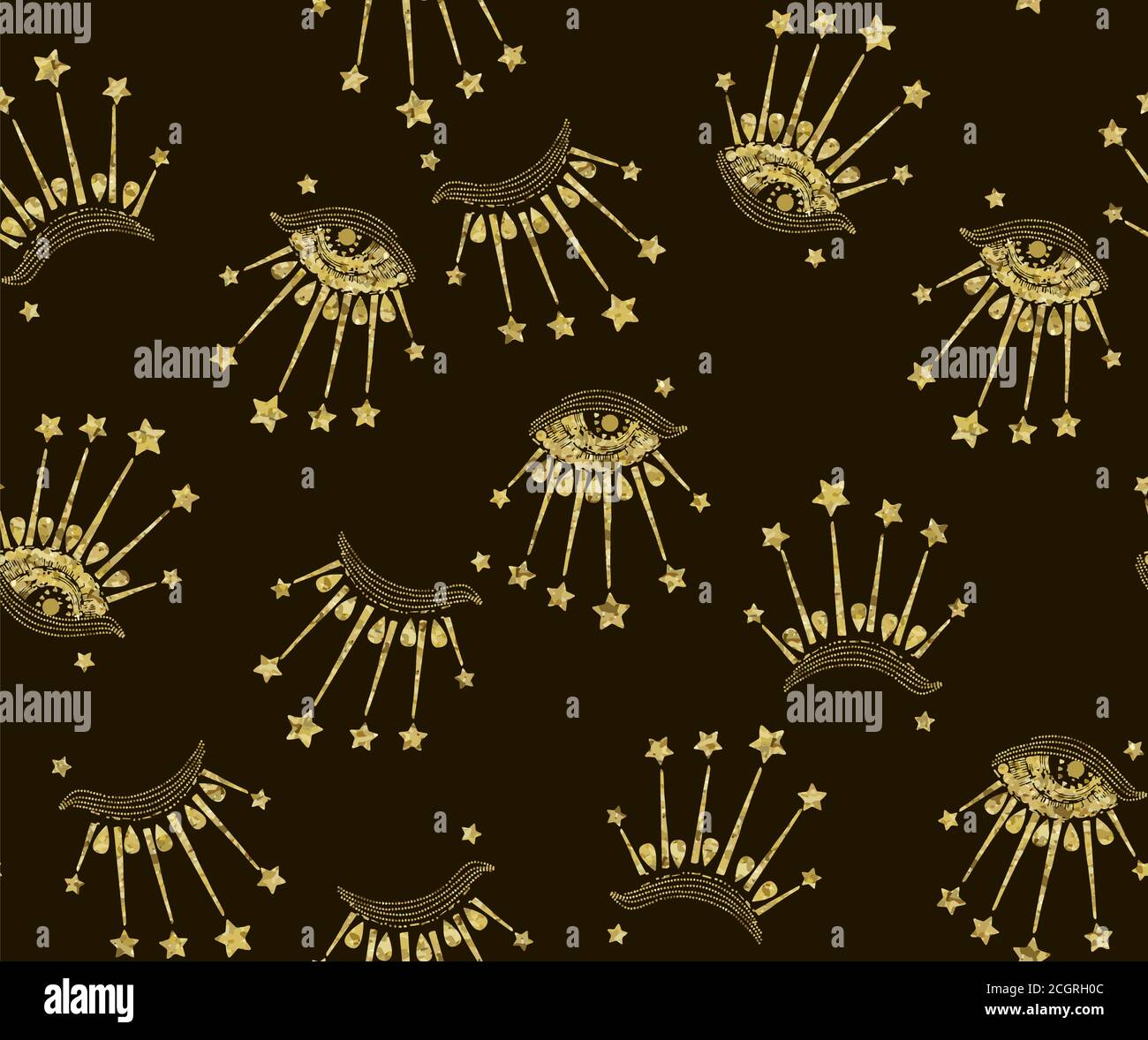 Seamless golden pattern from stylized gold foil eyes. Colorful ...