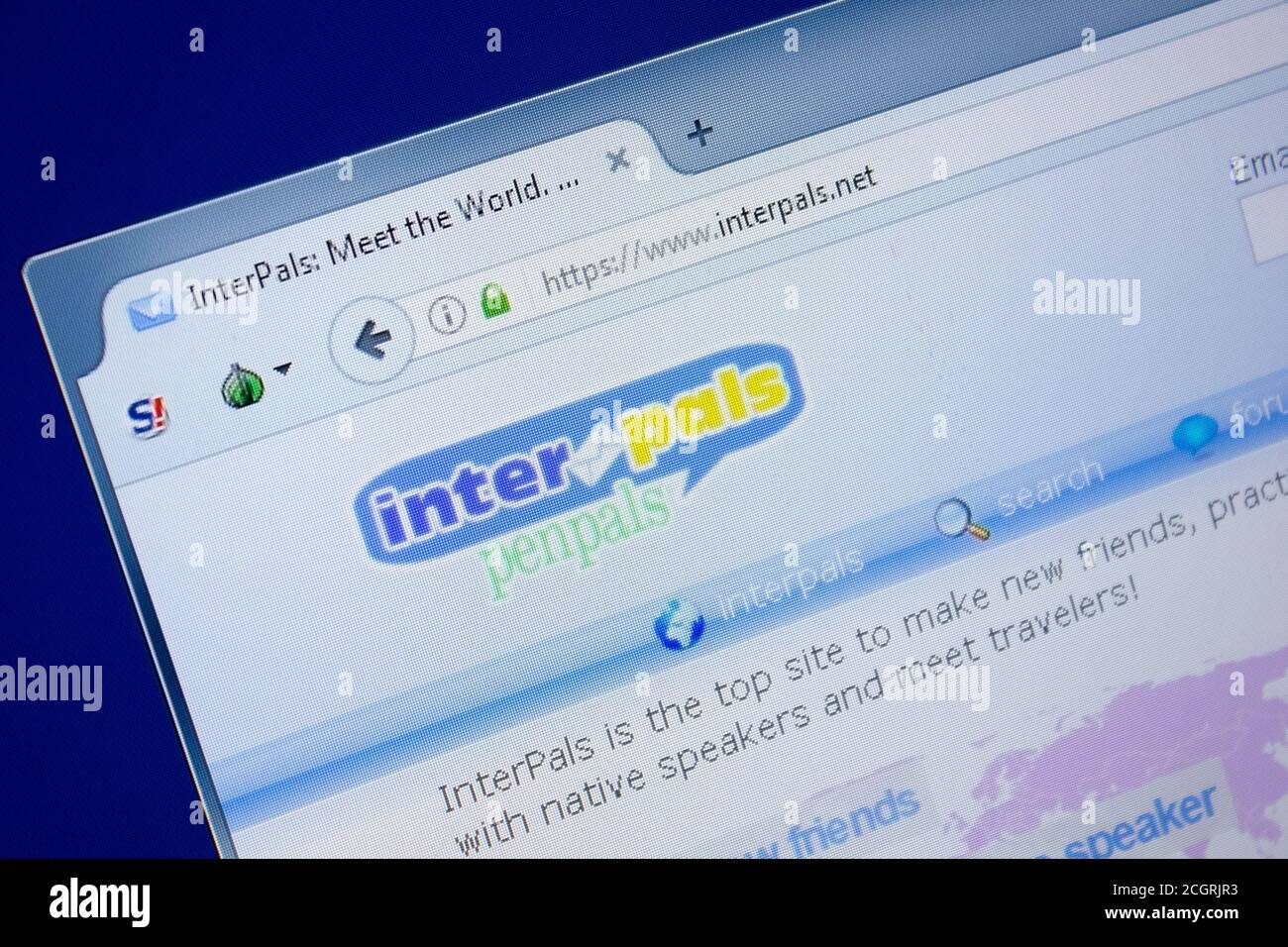 Ryazan, Russia - September 09, 2018: Homepage of Inter Pals website on the display of PC, url ...