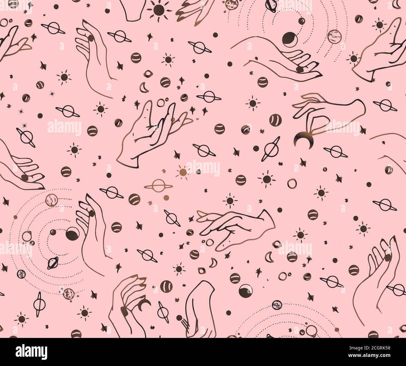 Wiccan seamless pattern with magic symbols. space and mystical objects ...