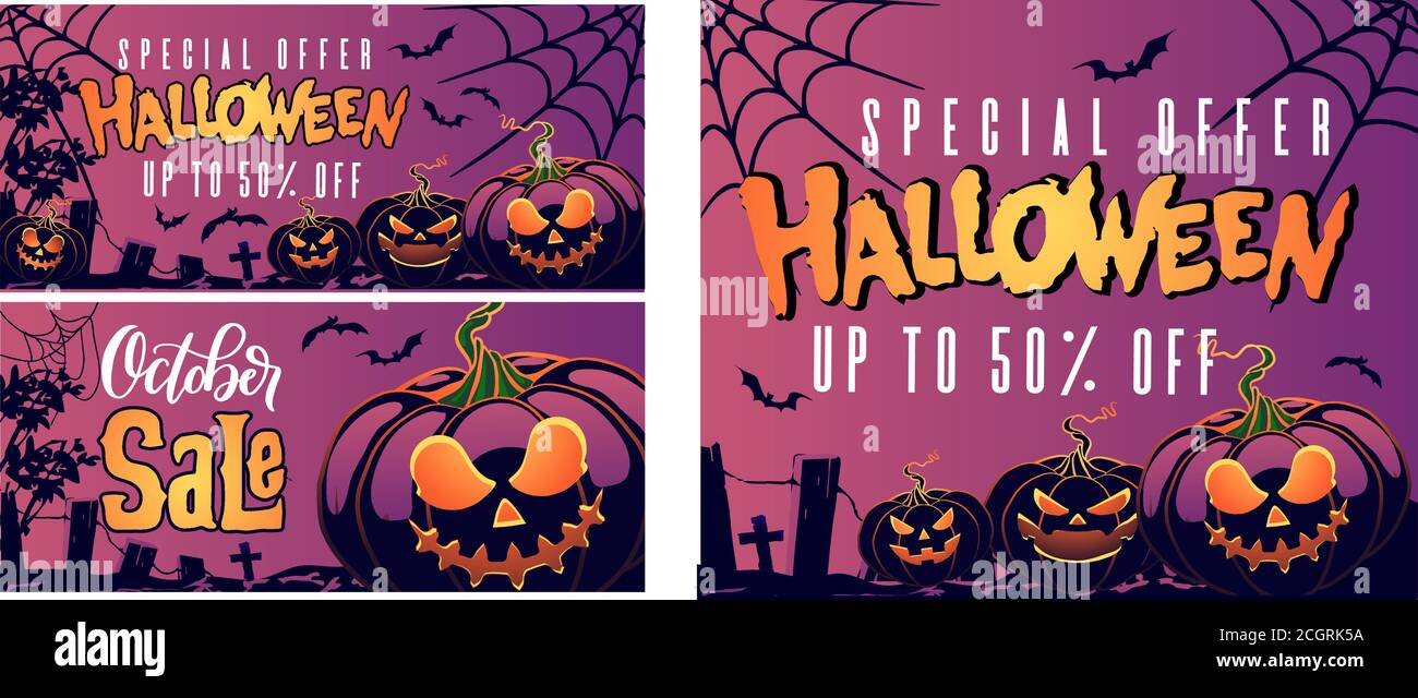 set of halloween ad banners for social media page cover and web banner ...