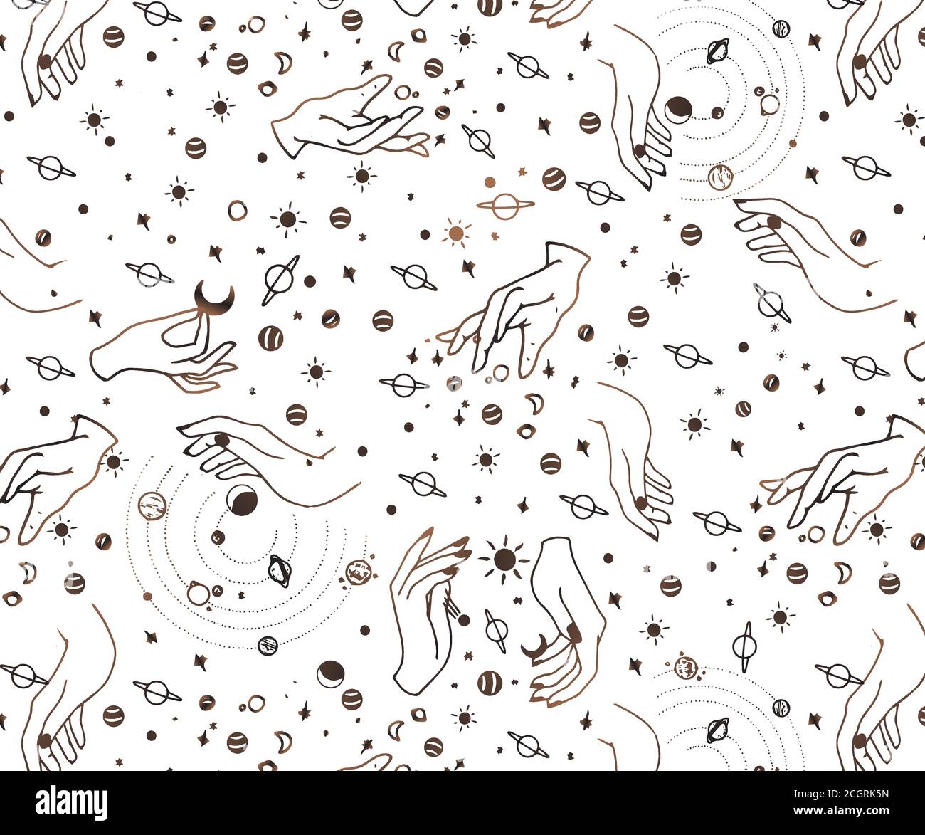 Wiccan seamless pattern with magic symbols. space and mystical objects ...