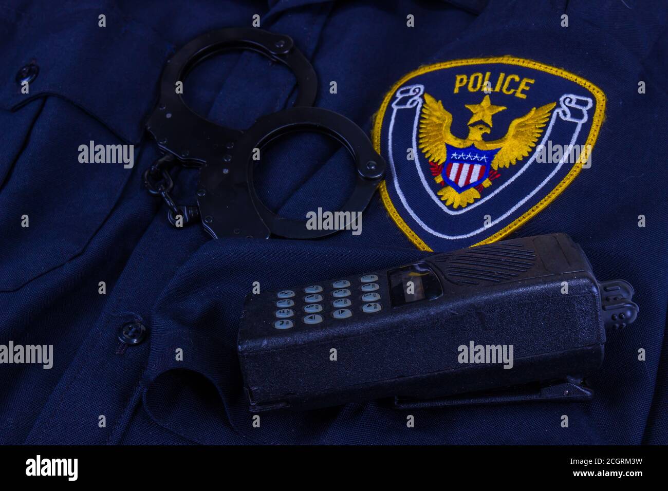 Police Generic Patch On Shirt With Handcuffs & Walkie Talkie Stock ...
