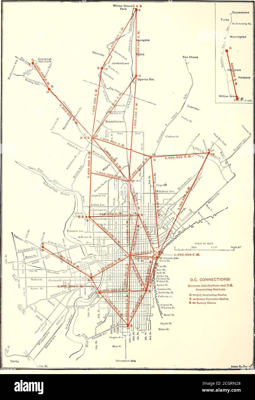 . The Street railway journal . MAP SHOWING A. C, DISTRIBUTION LINES ON ...