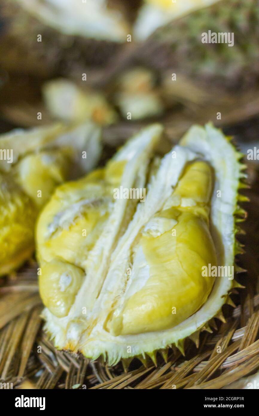 Durian fruit being sold at a side street in Davao City, Philippines ...