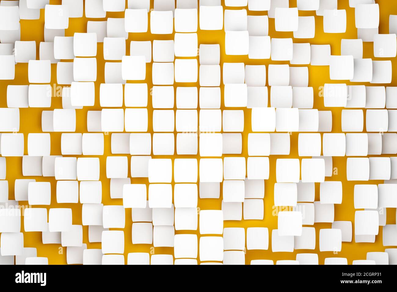 3d illustration of rows of white cubes.Set of squares on monocrome ...