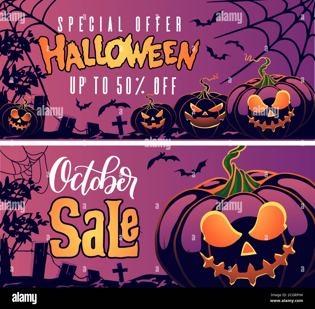 set of halloween ad banners for Discount promotion marketing concept ...