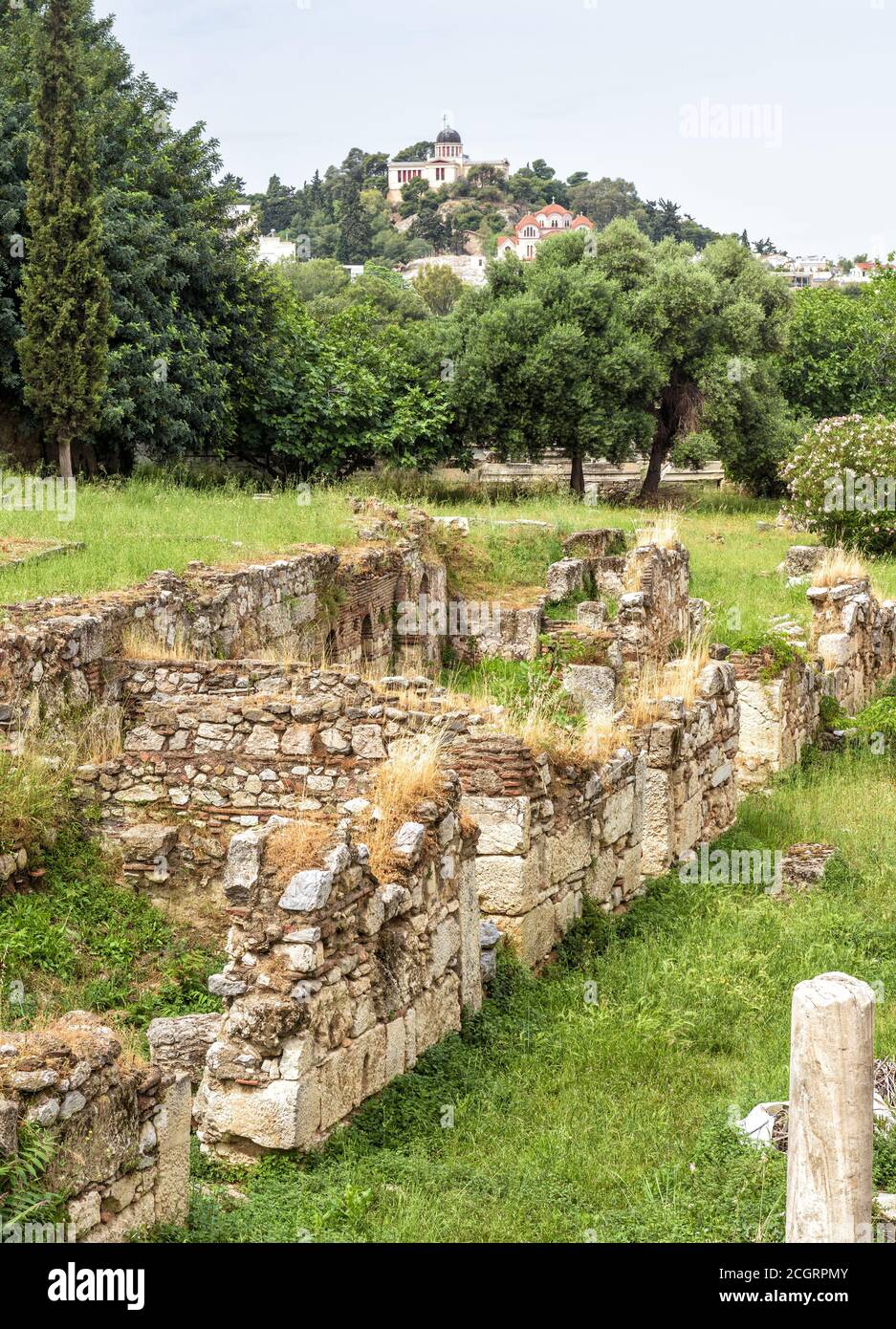 Ancient Greek ruins in old Agora, Athens, Greece. Urban landscape of ...