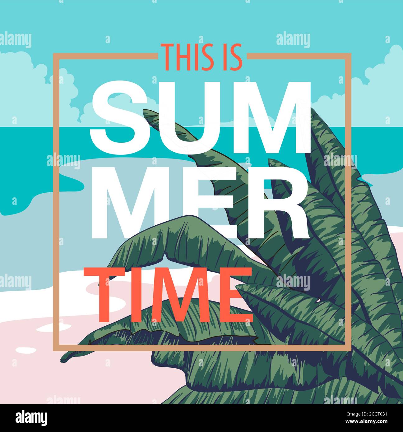 tropical flowers and palm leaves summer banner graphic background ...