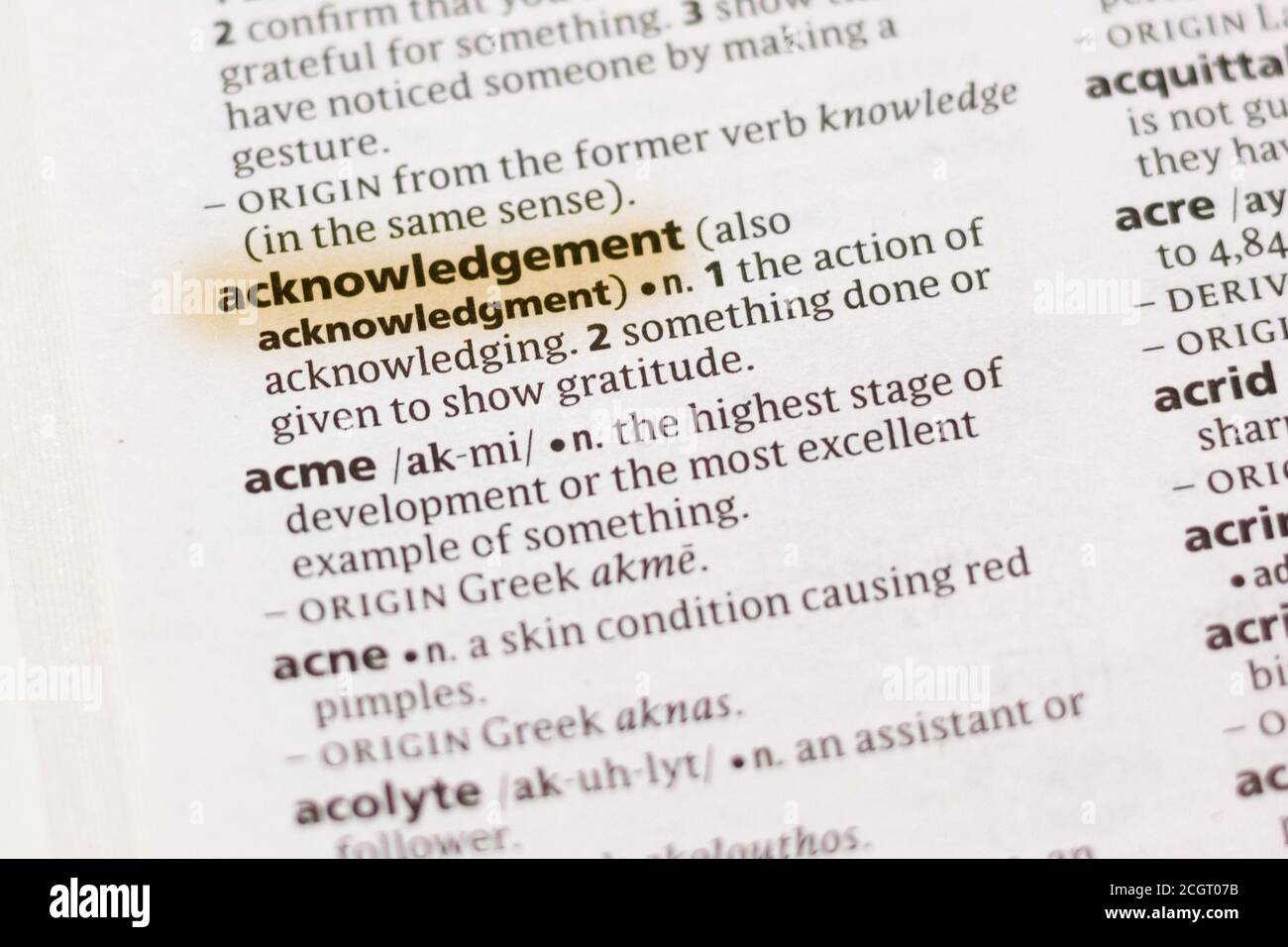 Definition acknowledgement hi-res stock photography and images - Alamy