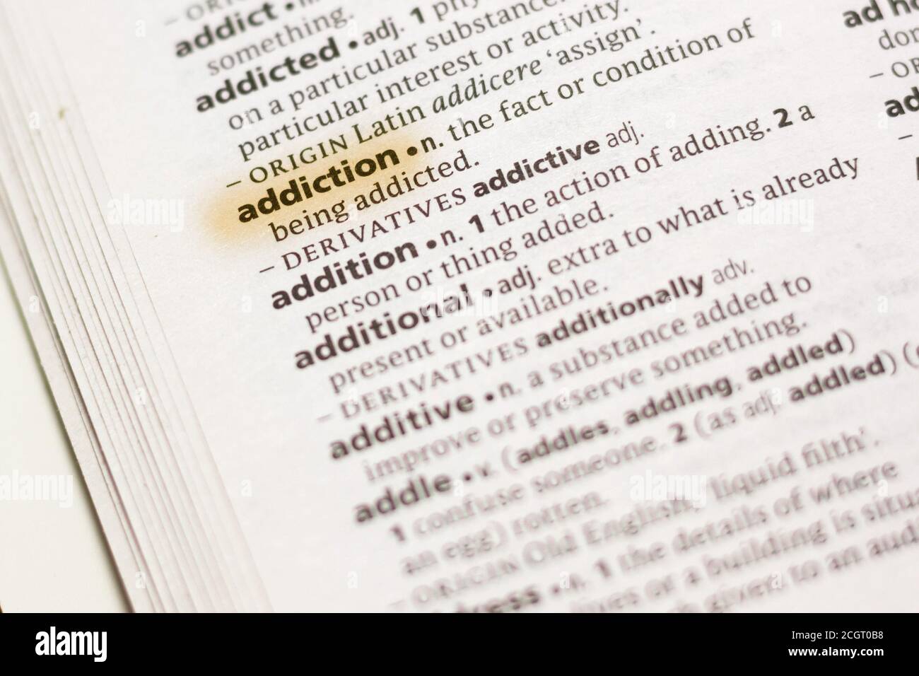 Dictionary definition word addiction hi-res stock photography and ...