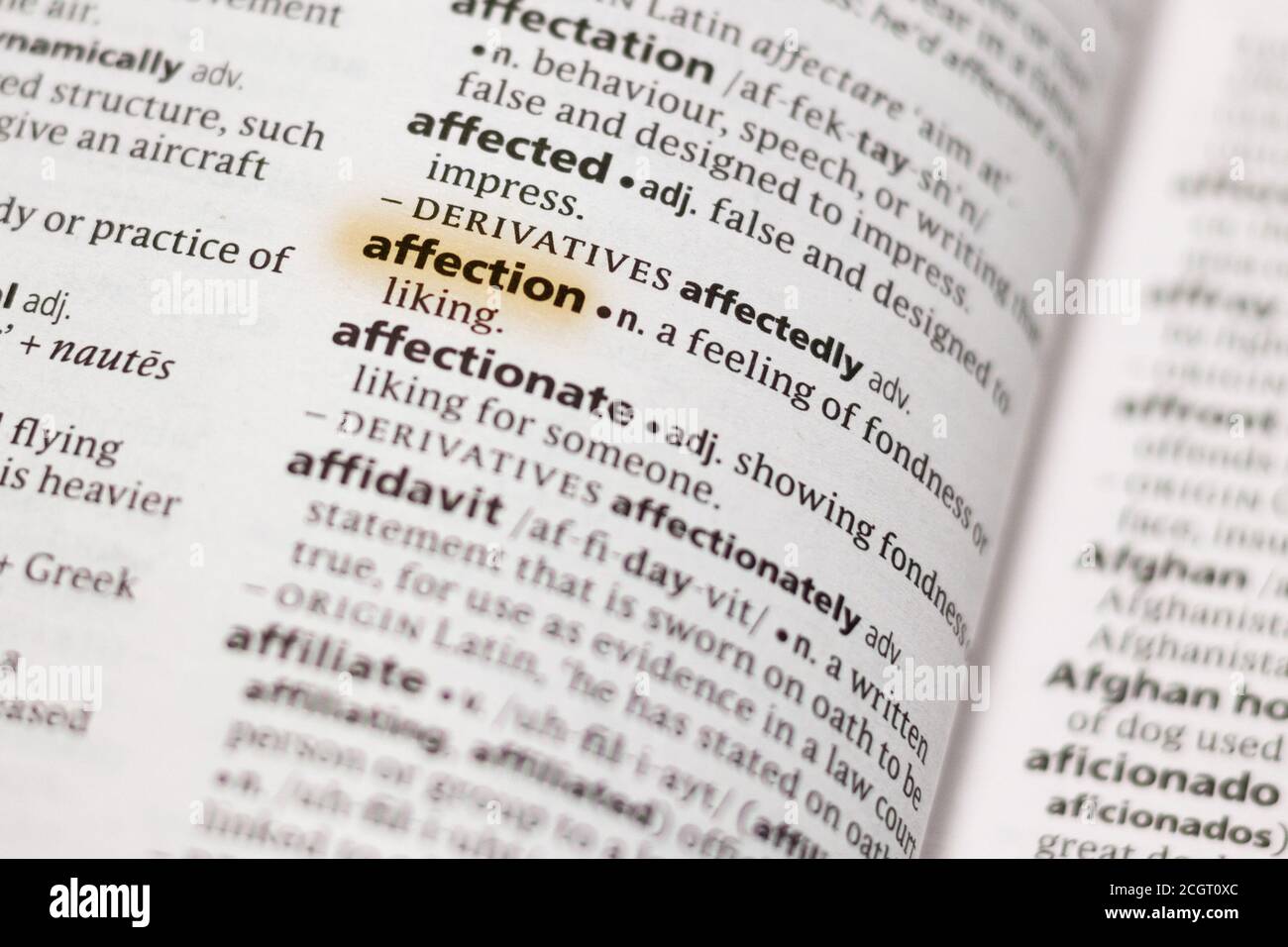 Definition word affection in dictionary hi-res stock photography and ...