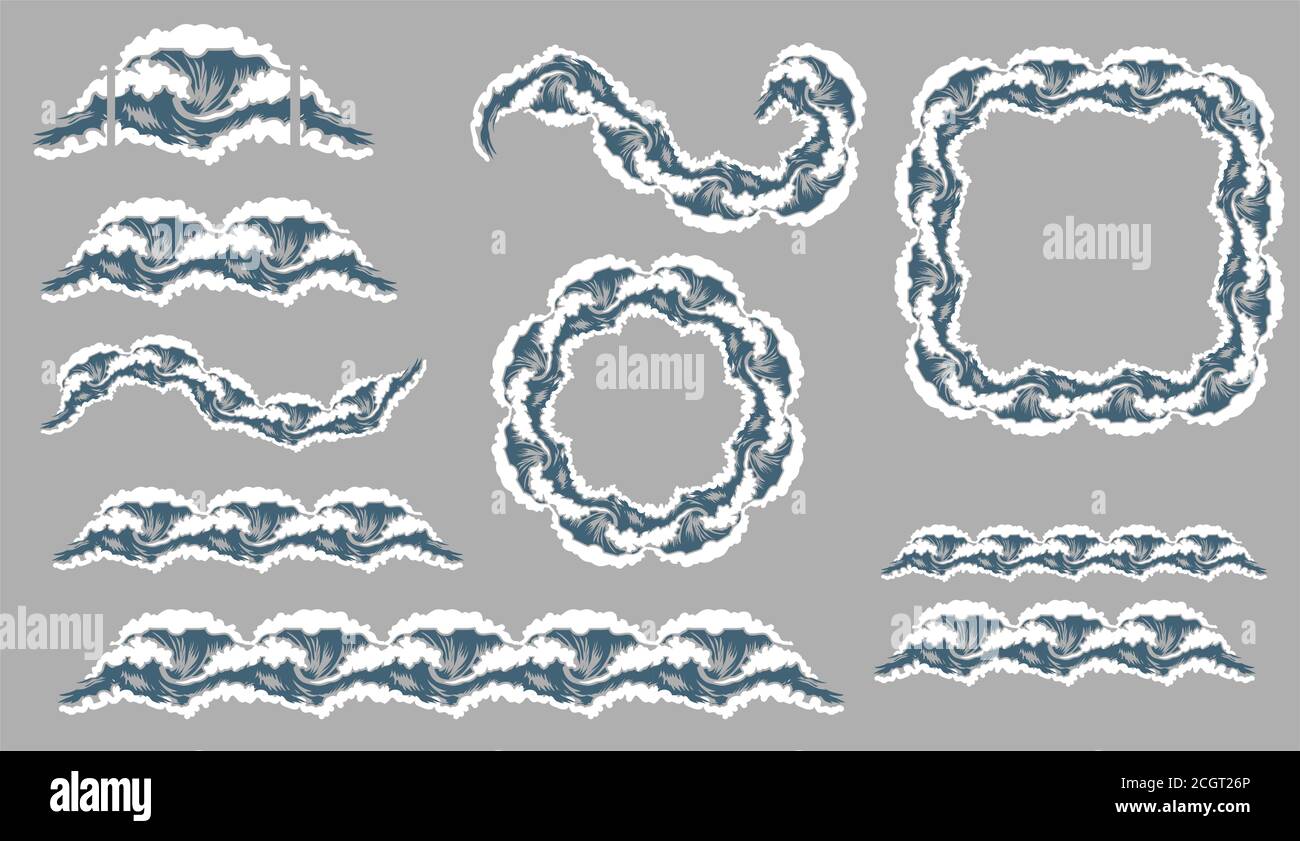 Sea waves sketch pattern. Ocean surf wave hand drawn horizontal ...