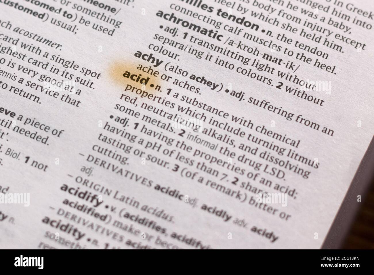 The word or phrase Acid in a dictionary highlighted with marker Stock ...