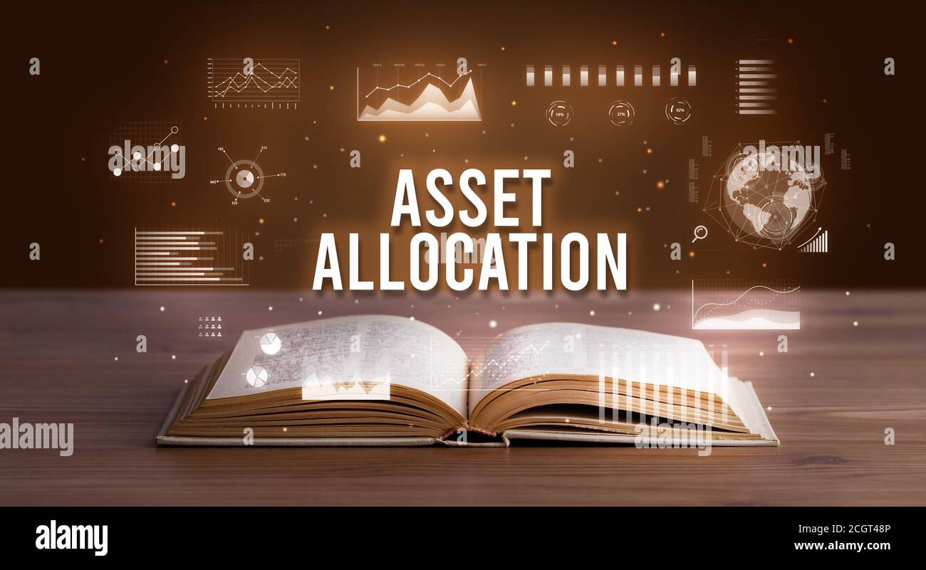 ASSET ALLOCATION inscription coming out from an open book, creative ...