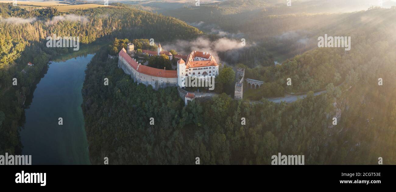 Bitov Medieval castle in South Moravia region during amazing sunrise ...
