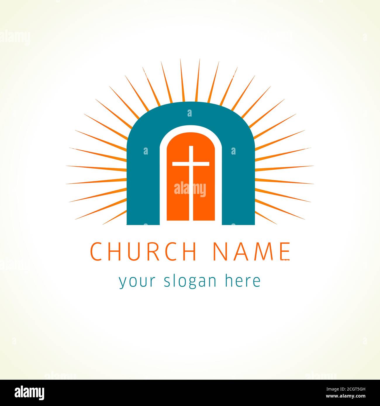Old arc window, cross and sun vector logo. Christian church colorful ...