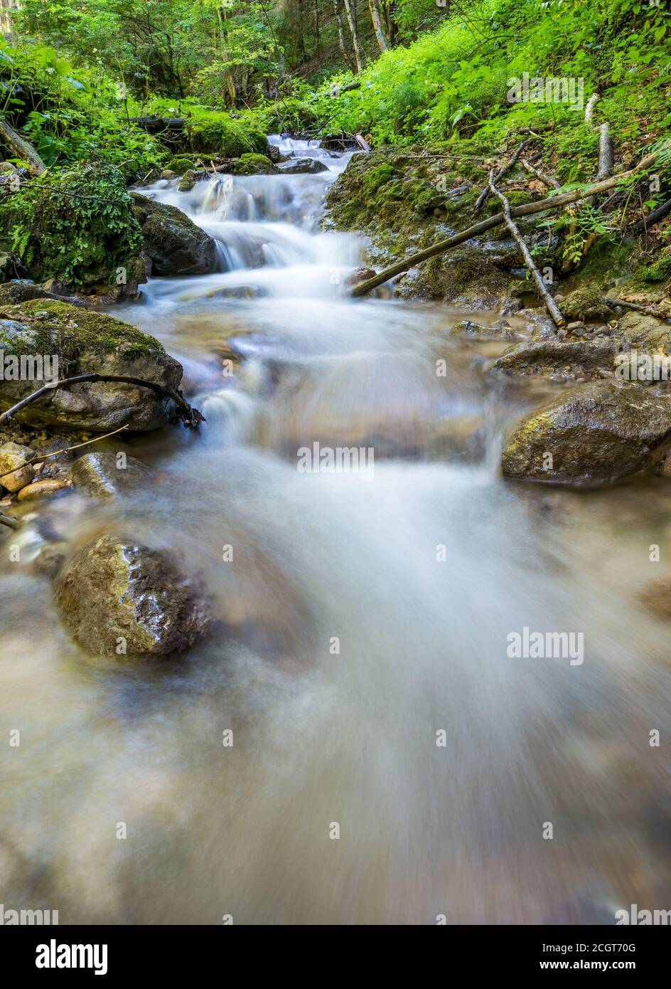 Picture of a mountain stream or creek flowing between rocks in ...