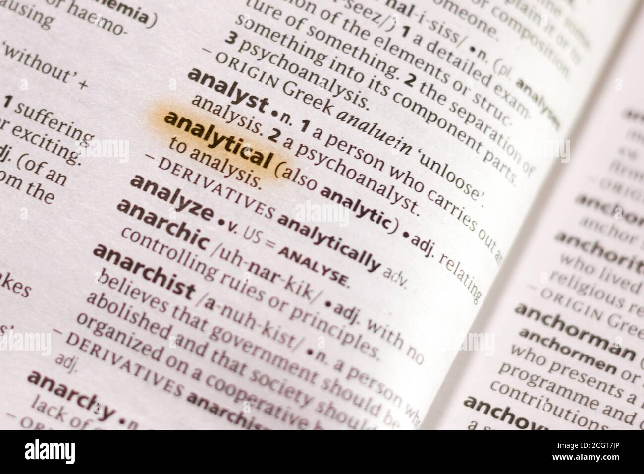 The word or phrase Analytical in a dictionary highlighted with marker ...