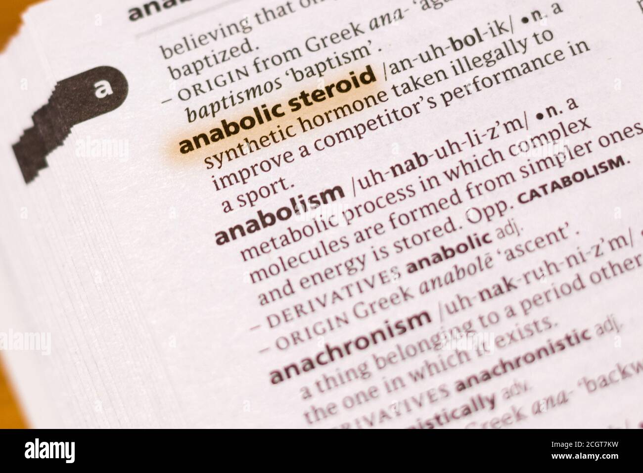 The word or phrase Anabolic Steroid in a dictionary highlighted with ...