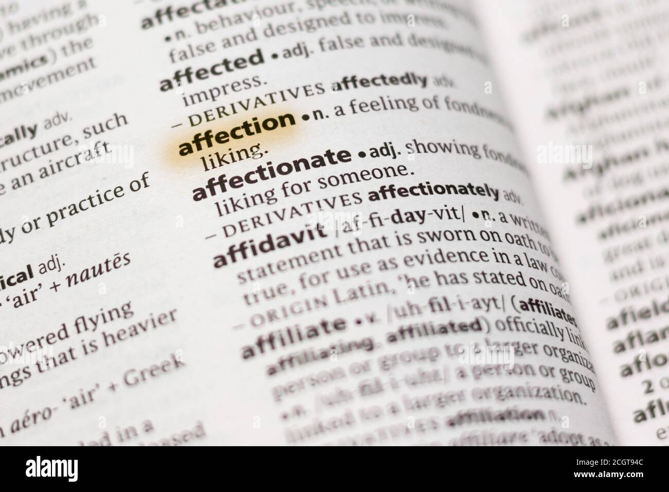 Definition word affection in dictionary hi-res stock photography and ...