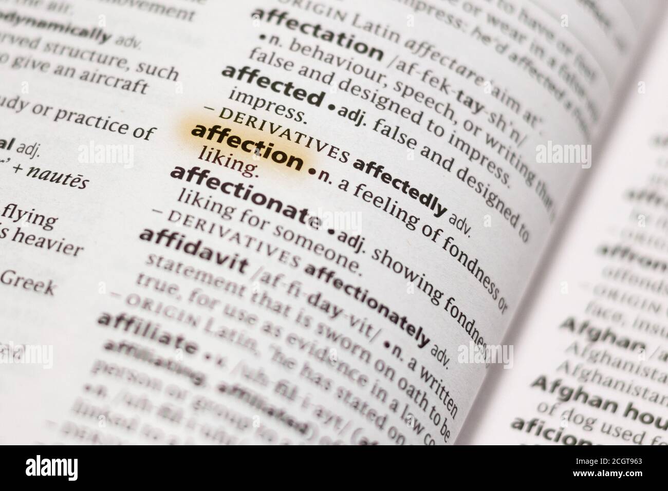 Definition word affection in dictionary hi-res stock photography and ...