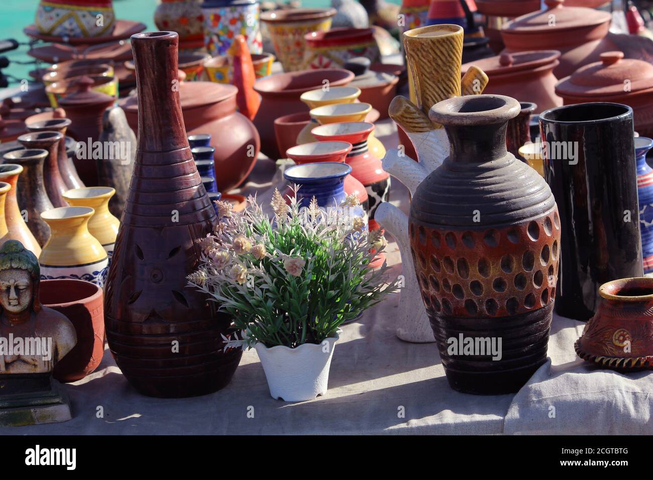 traditional and cultural decorative clay vase and pots in market ...