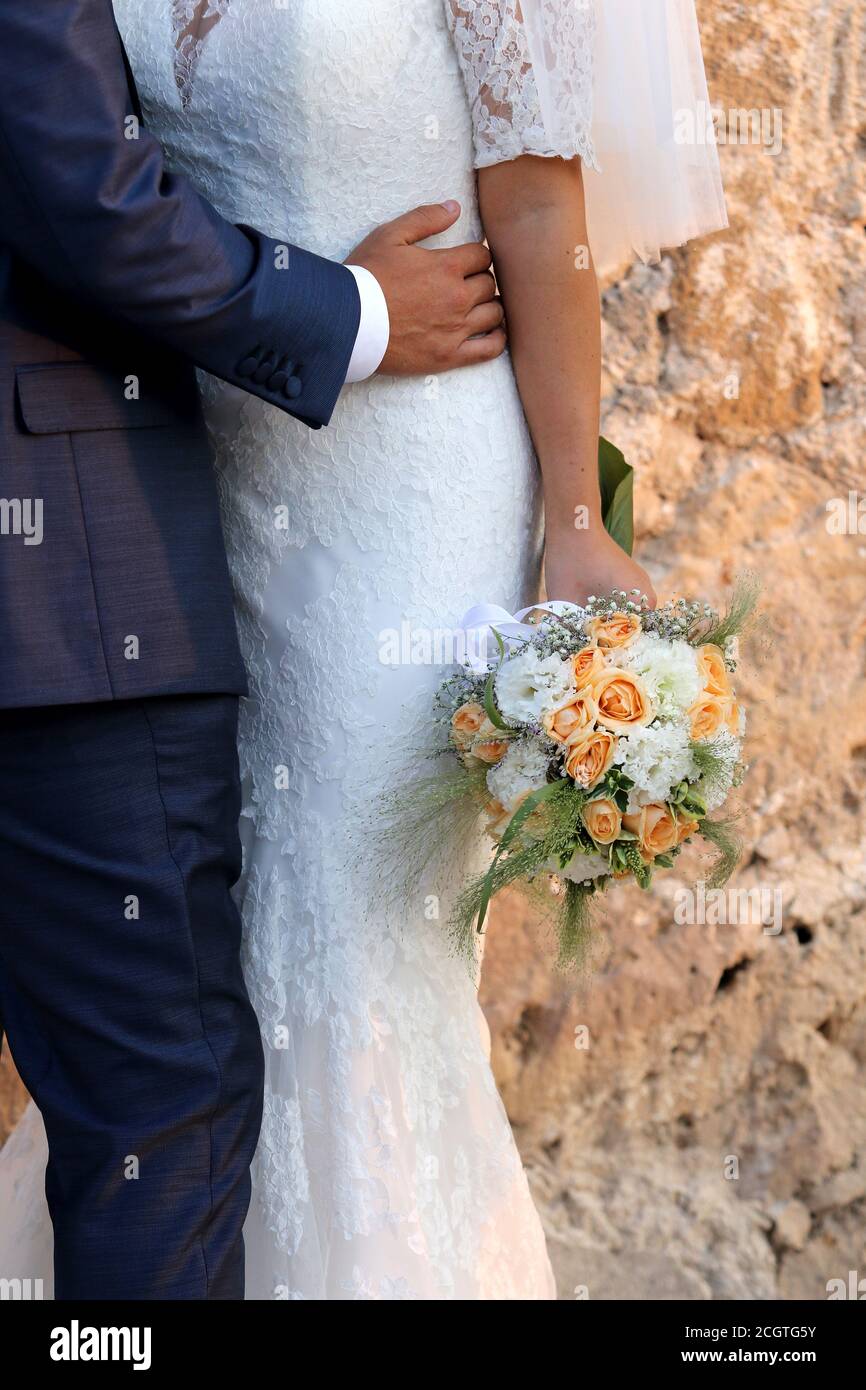A newly married Italian couple. The bride with the bouquet Stock Photo ...