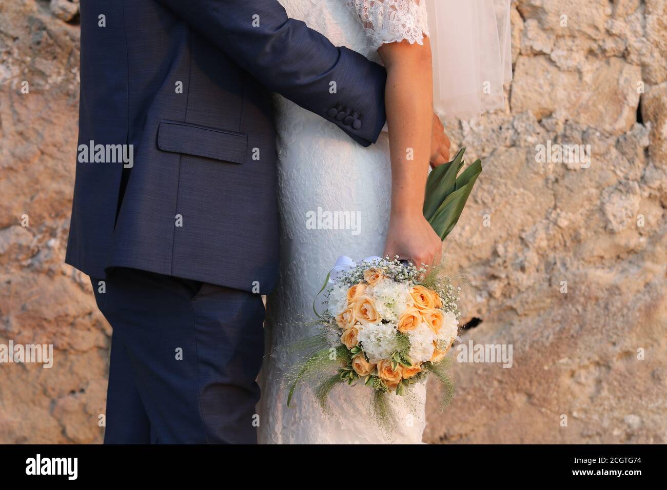 A newly married Italian couple. The bride with the bouquet Stock Photo ...