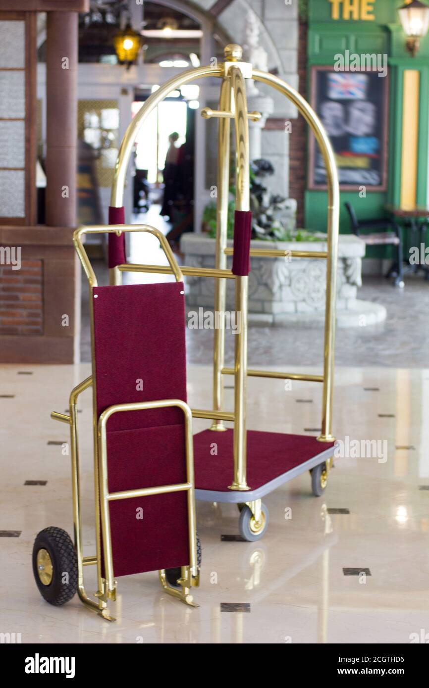 Luggage cart or hotel trolley in a luxury hotel on lobby zone Stock ...