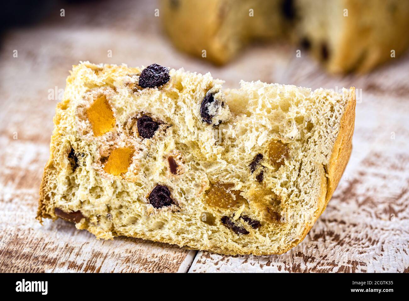 homemade panettone slice, with candied fruit, typical Christmas bread ...