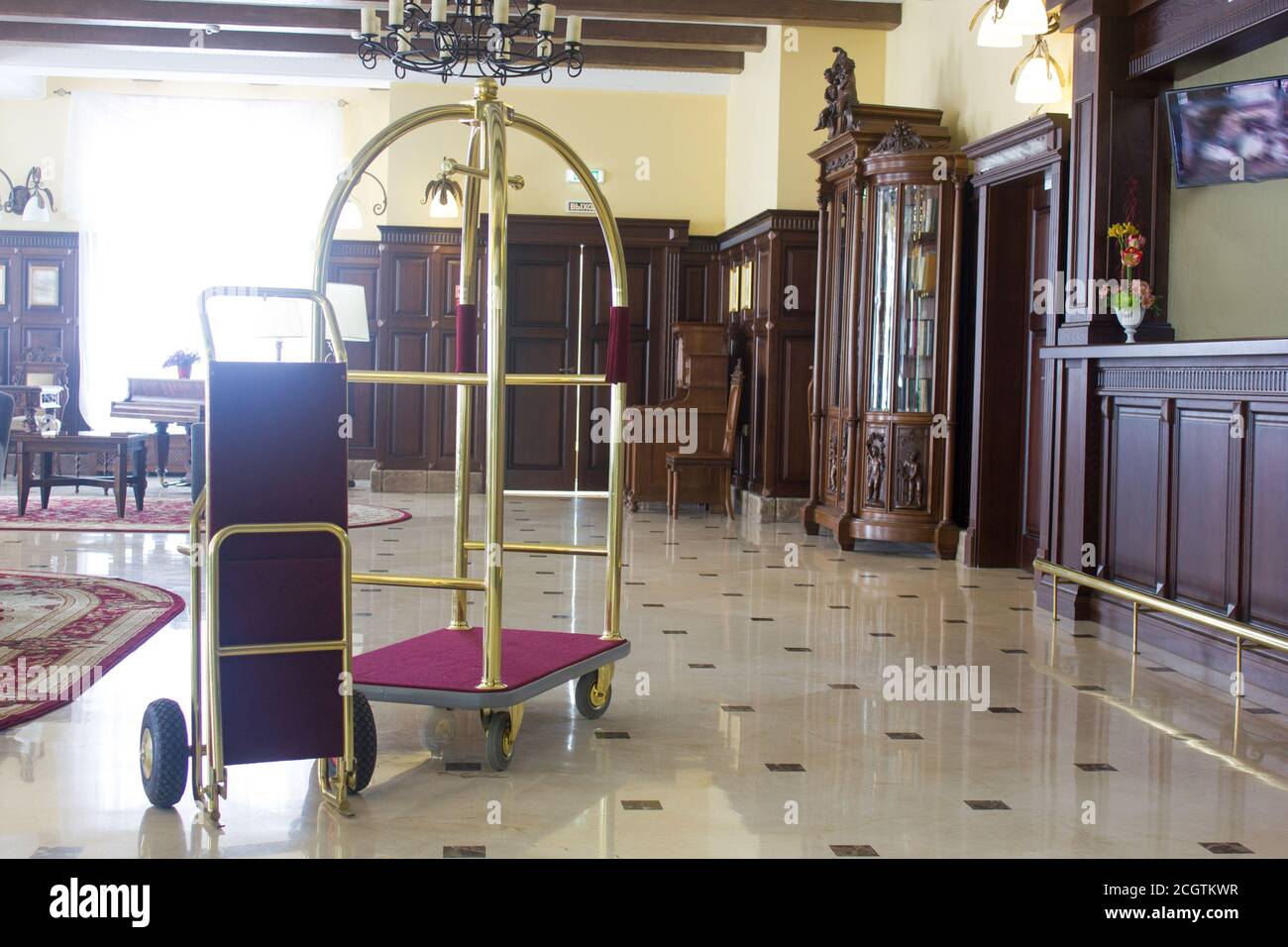 Luggage cart or hotel trolley in a luxury hotel on lobby zone Stock ...