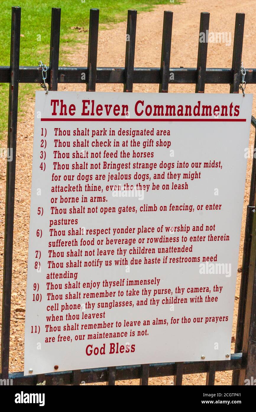 11 Commandments sign at Entrance to the Monastery in Brenham, Texas ...