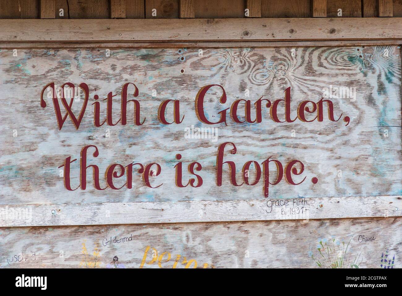 Garden Hope sign at the Rose Emporium Gardens near Brenham, Texas Stock ...