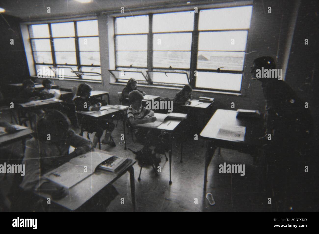 Fine 70s vintage black and white photography of students learning in a ...