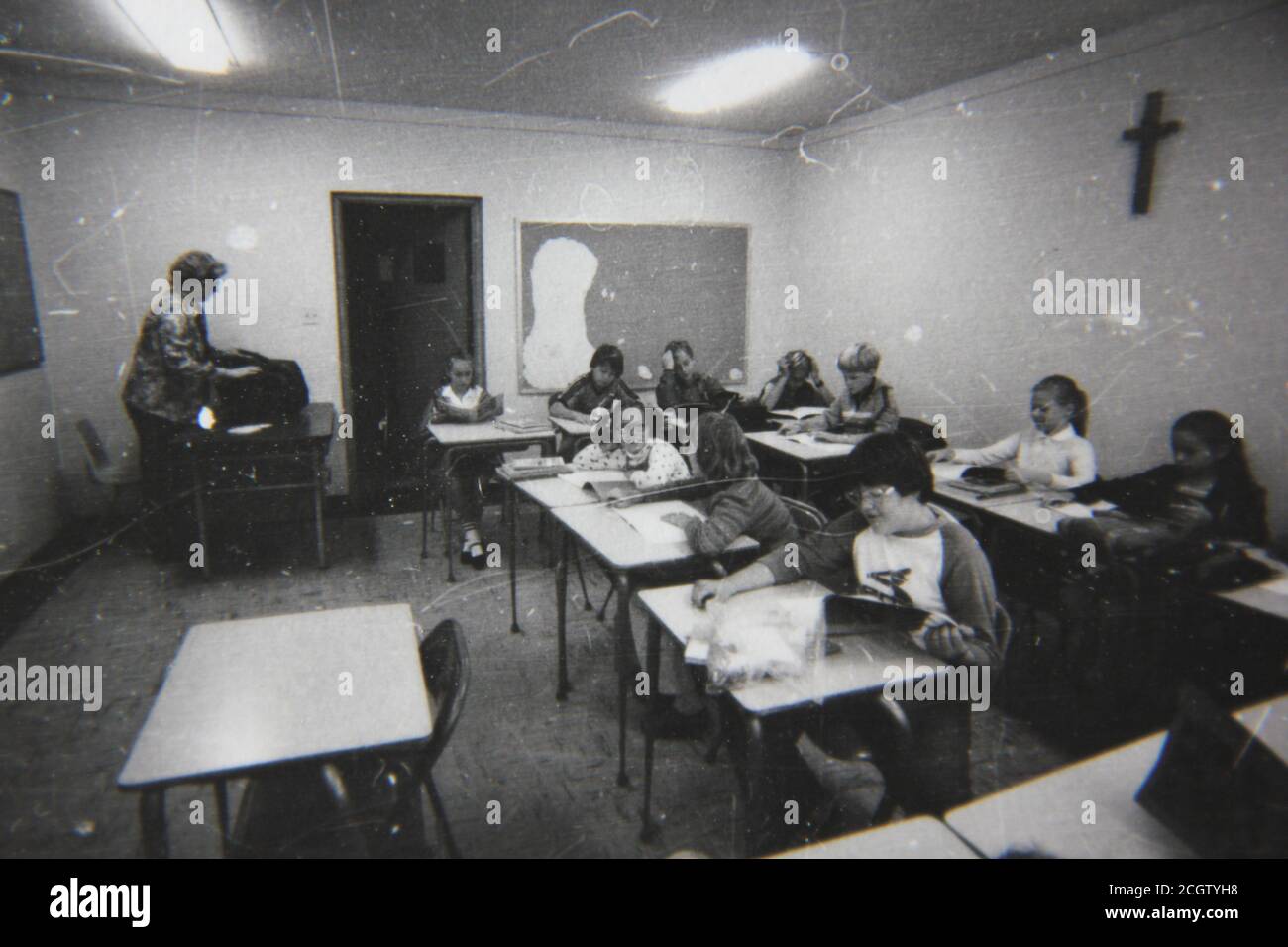 Fine 70s vintage black and white photography of students learning in a ...