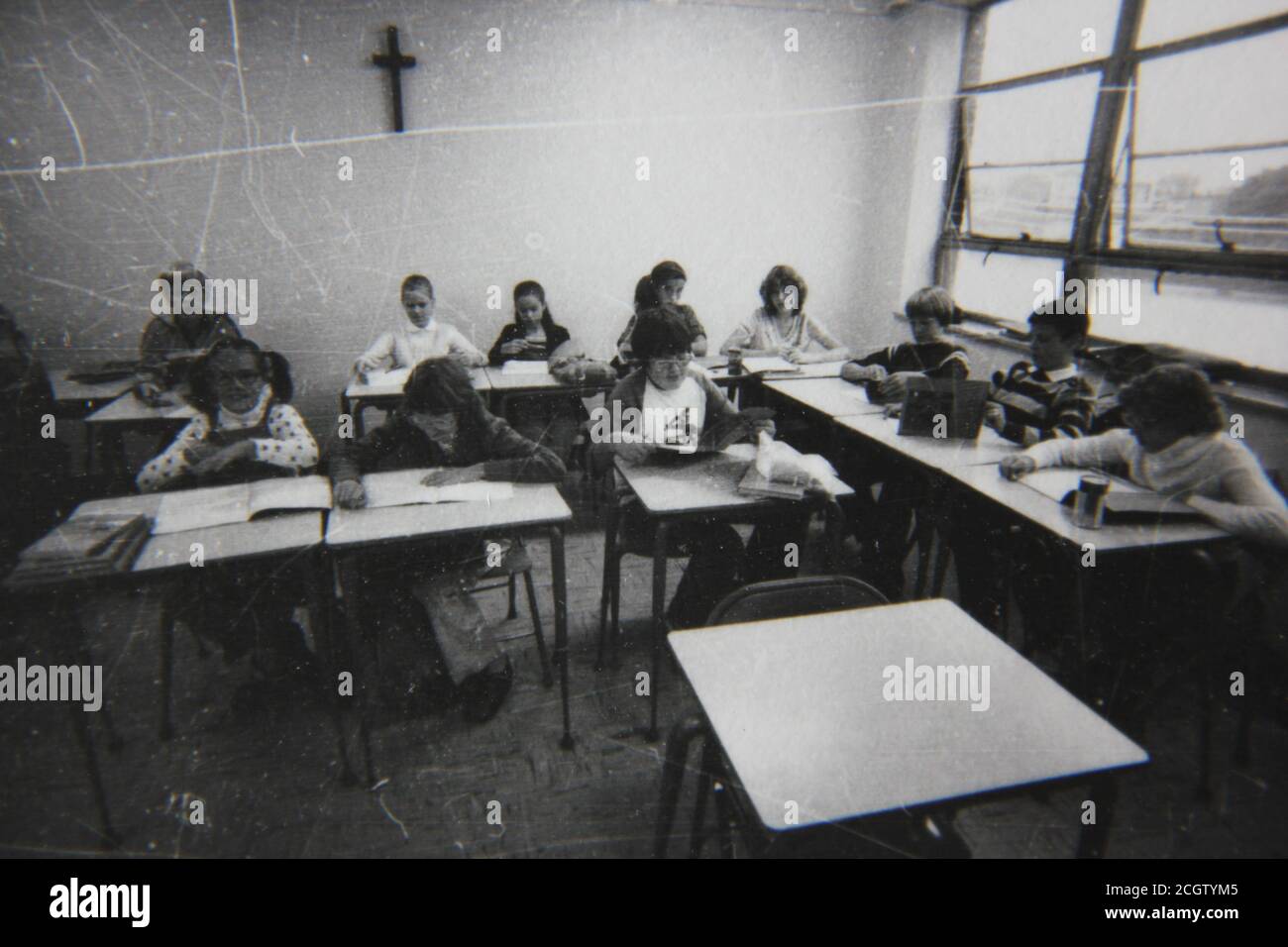 Fine 70s vintage black and white photography of students learning in a ...