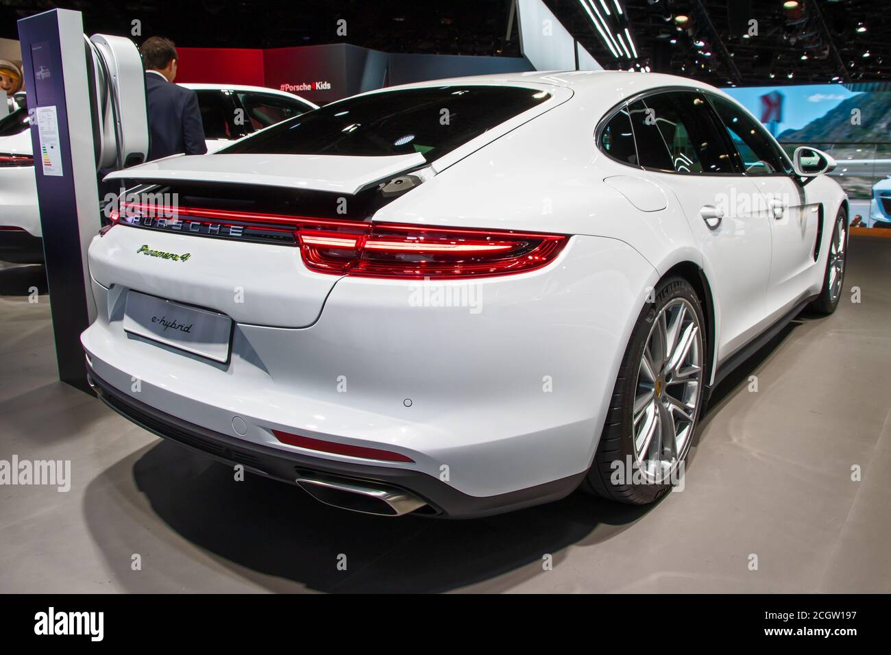 FRANKFURT, GERMANY - SEP 11, 2019: New Porsche Panamera 4 E-Hybrid car model showcased at the ...