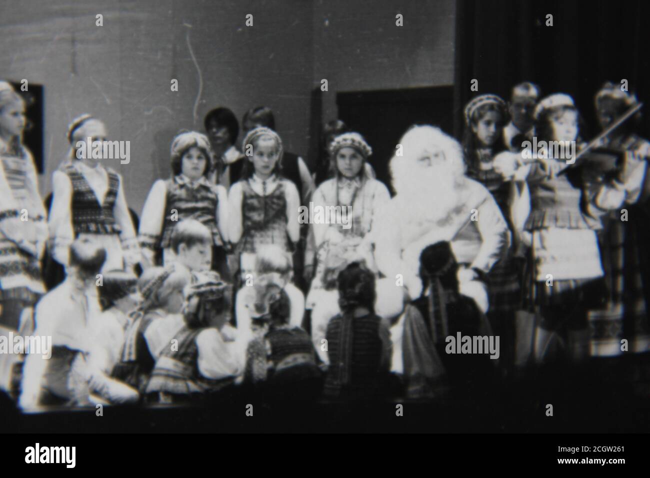 Fine 70s vintage black and white photography of Santa Claus visiting a ...