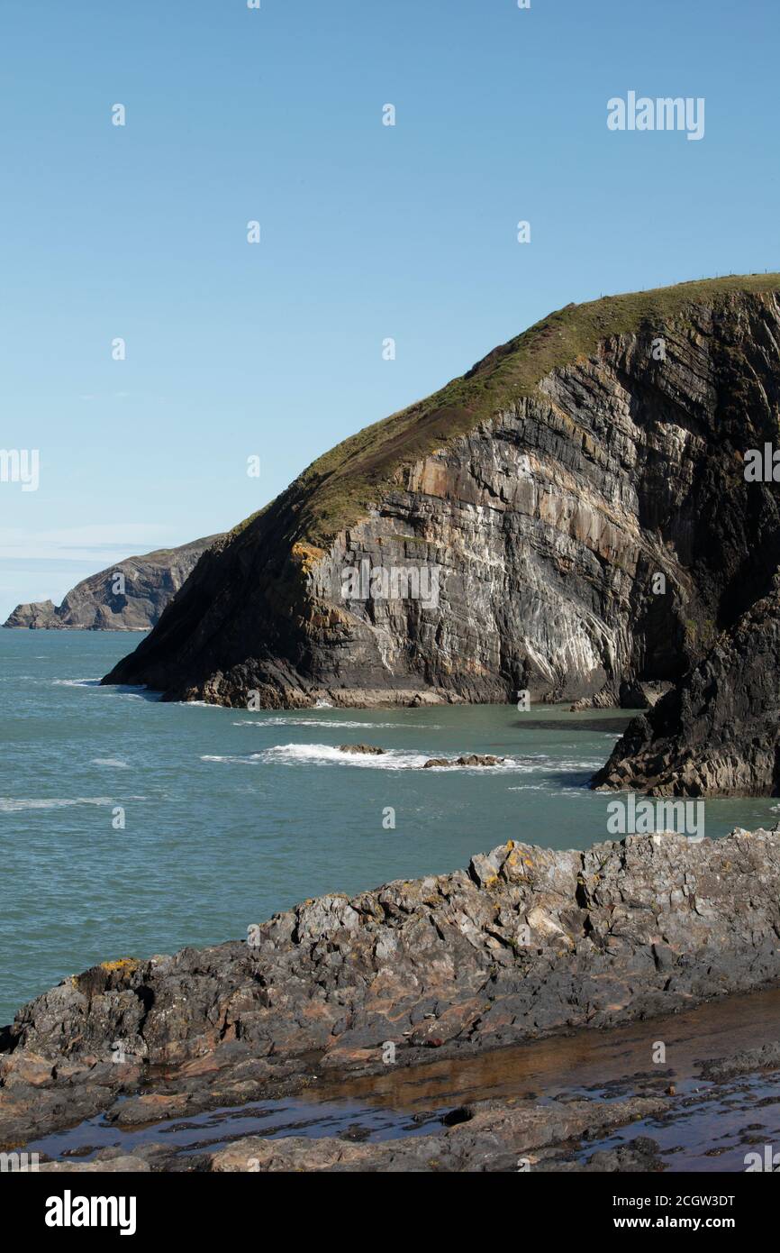 Cliffa and rocks near Mwnt bay, showing geological movement since they ...