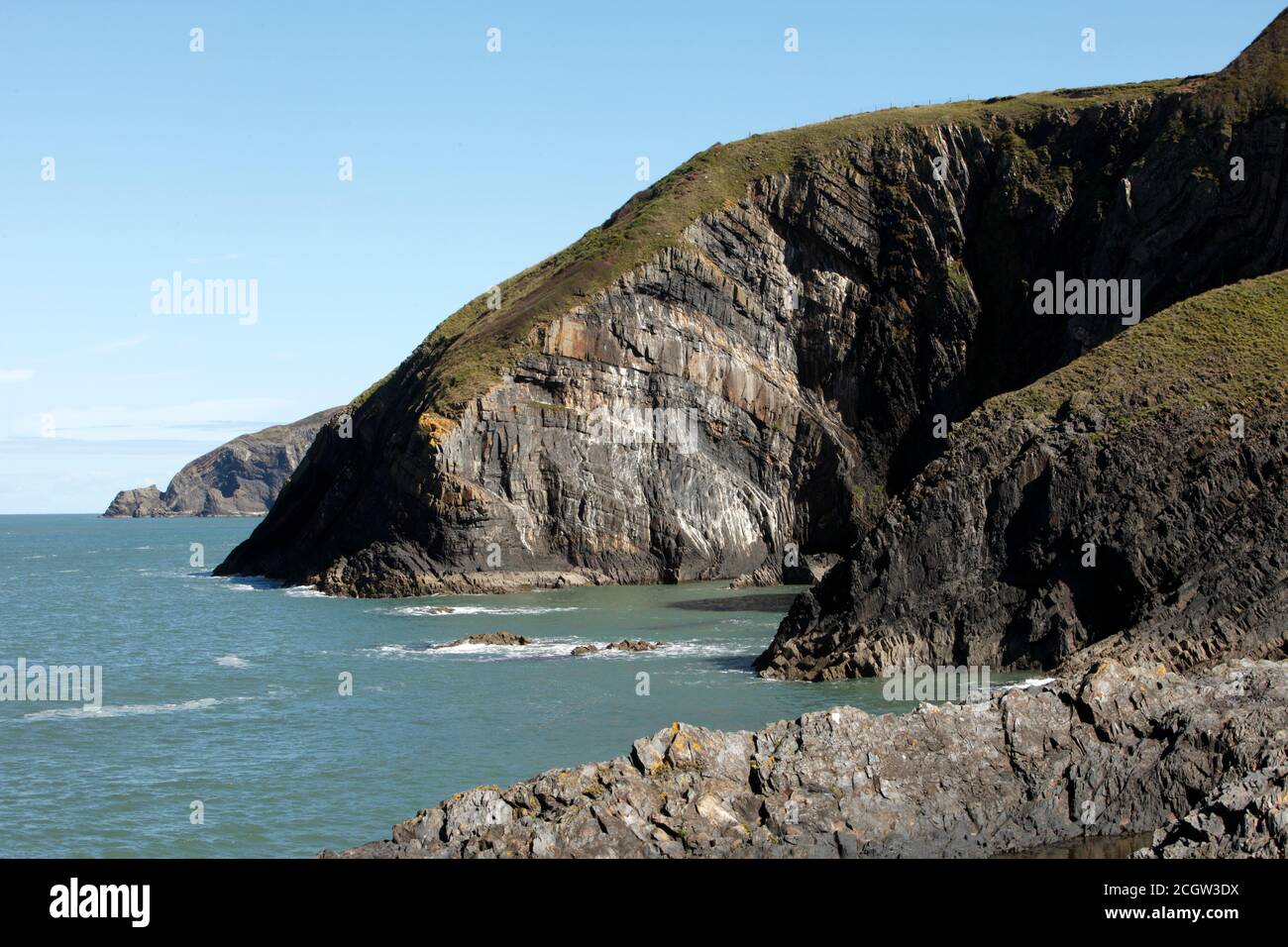 Cliffa and rocks near Mwnt bay, showing geological movement since they ...