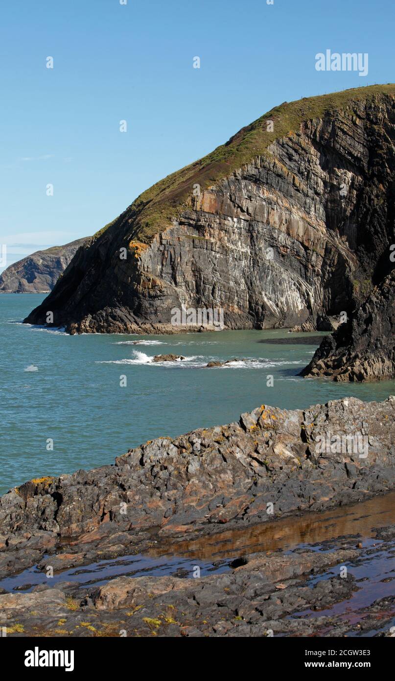Cliffa and rocks near Mwnt bay, showing geological movement since they ...